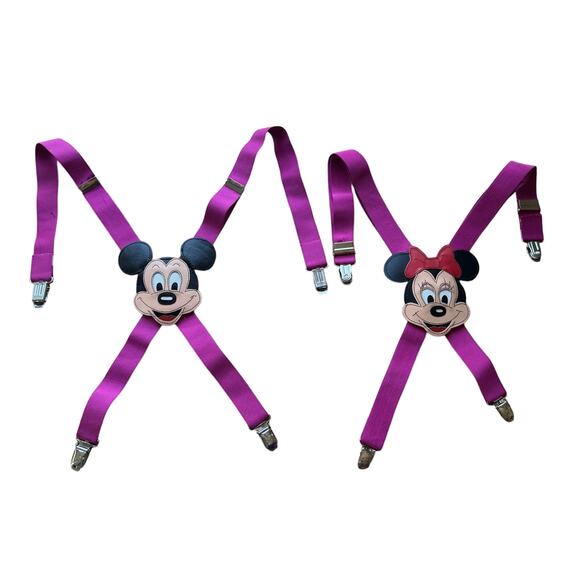 Disney | Accessories | Disney Suspenders Vintage Leather Mickey Minnie ...